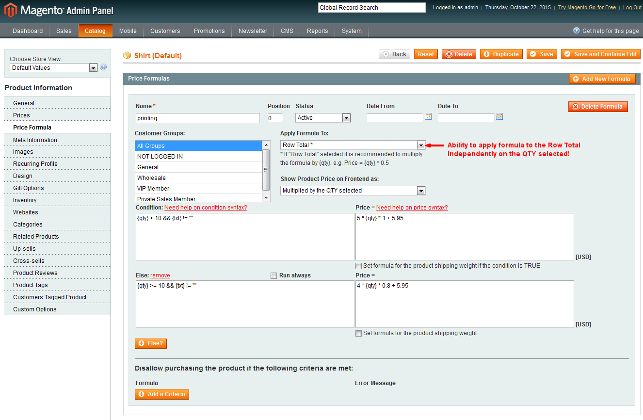 Magento Product Price Formula Magento Price Matrix Magento Price